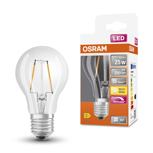 Osram LED lamp E27 | Peer A60 | Filament | Helder | 2700K | Dimbaar 2.2W (25W) Osram 123led.nl